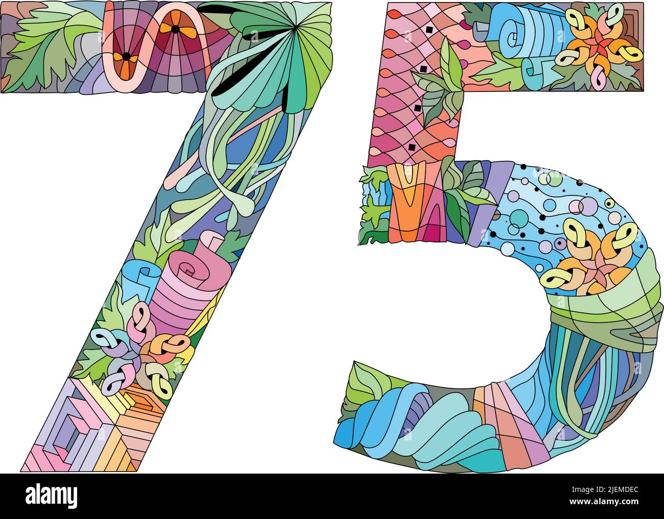 Seventy-five number Isolated zentangle illustration for decoration ...