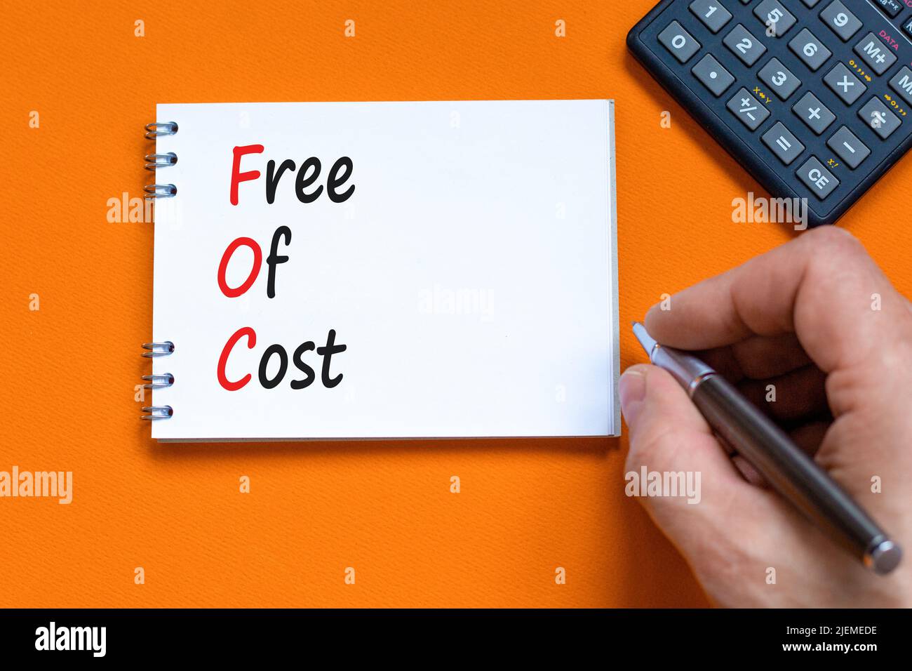 FOC free of cost symbol. Concept words FOC free of cost on white note ...