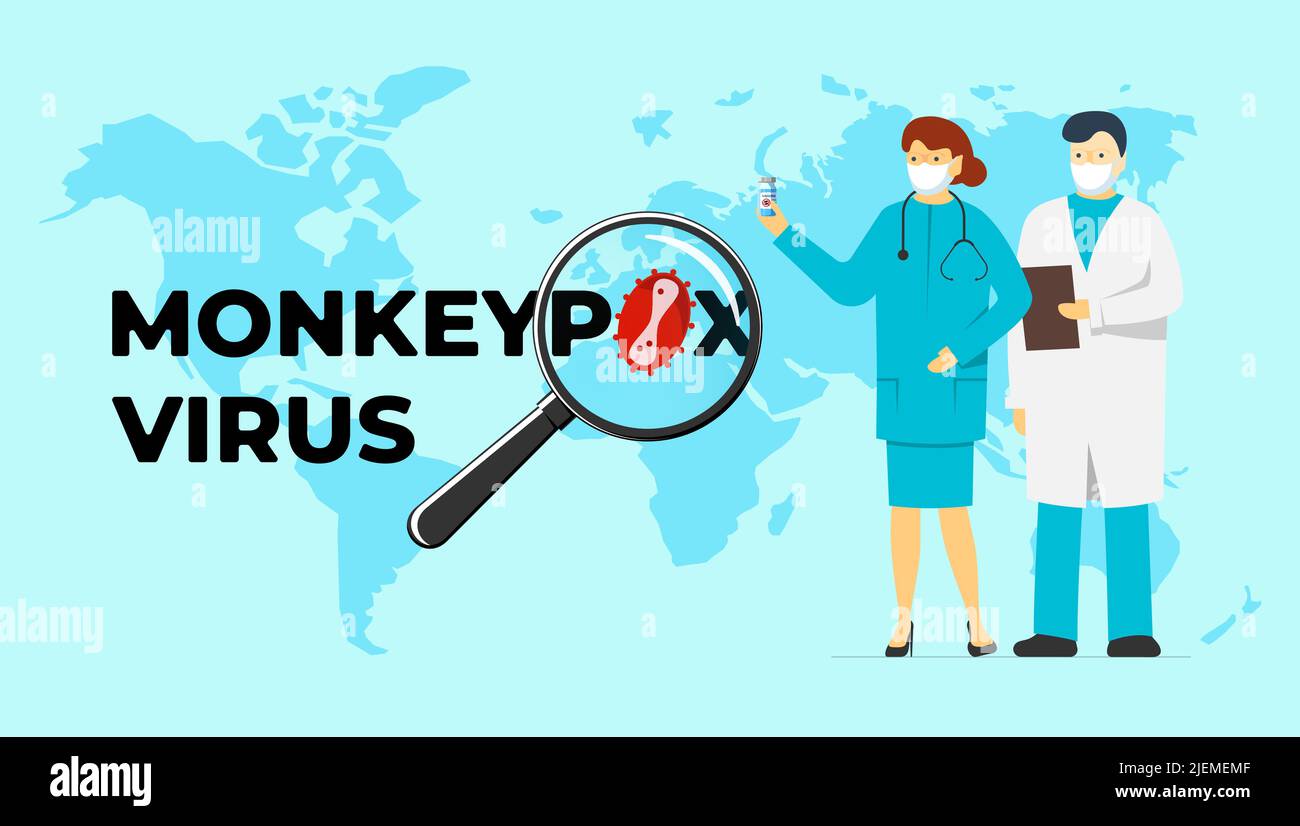 Monkeypox virus MPV MPVX and scientists doctors with vaccine. Monkey ...