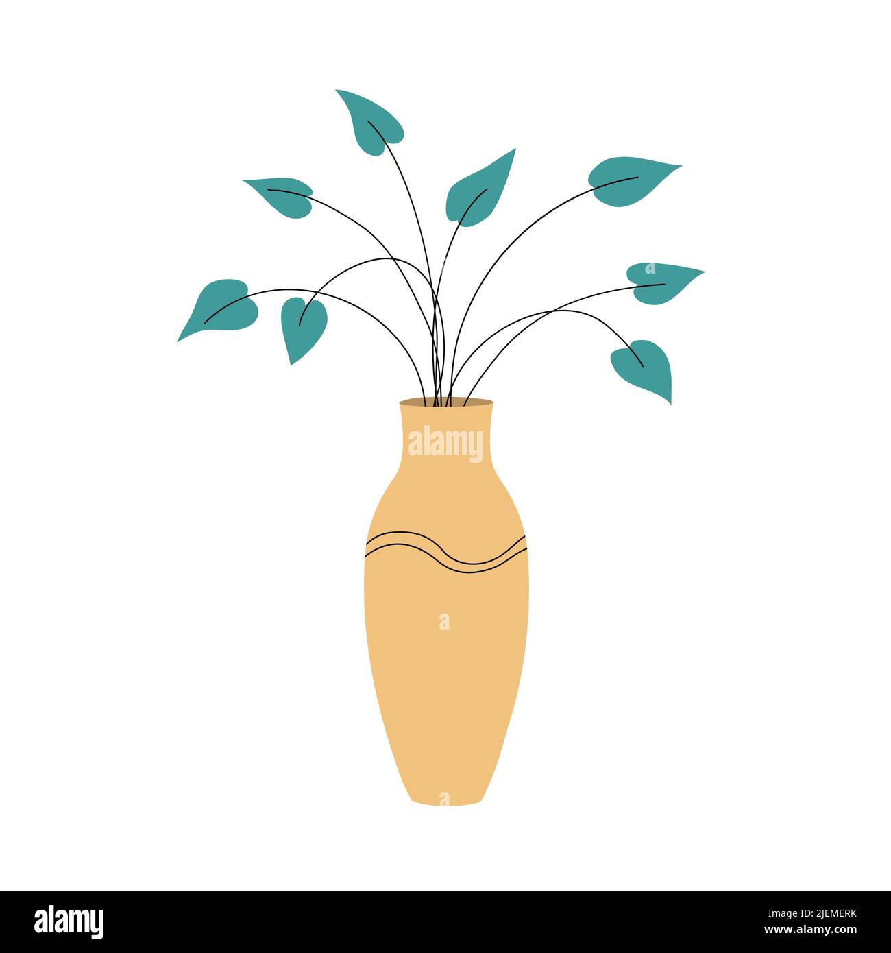 Decorative vase for home flowers. Pot with green plants. Object of a ...