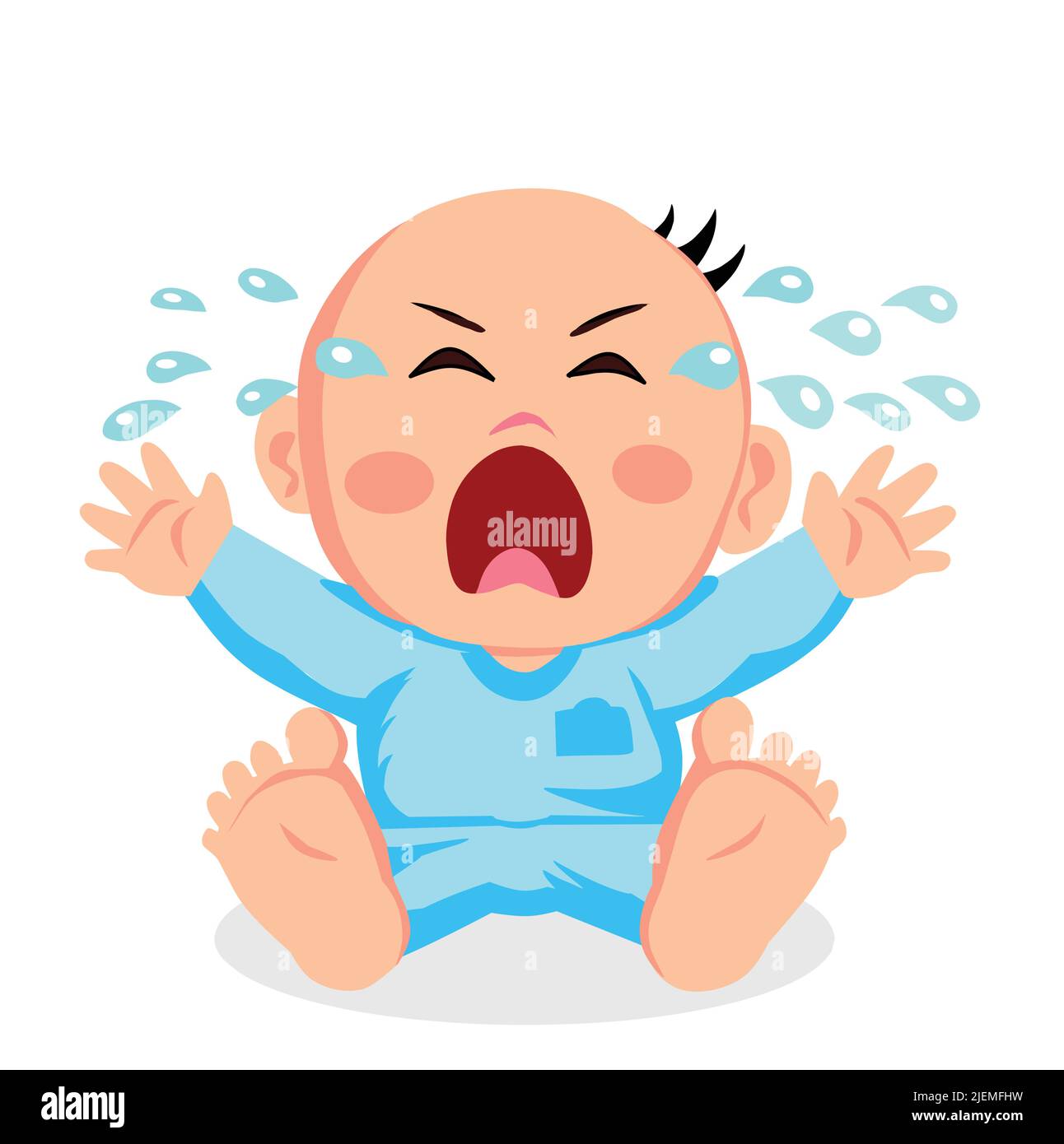 new born baby sitting and crying cartoon vector illustration Stock ...