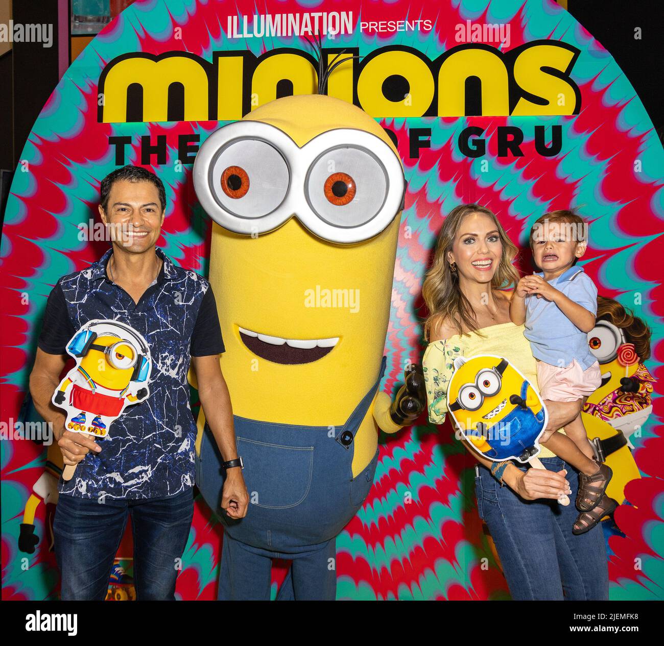 MIAMI, FL-JUNE 25: Raul Angeles, Kevin the Minion, Jessica Carrillo and ...