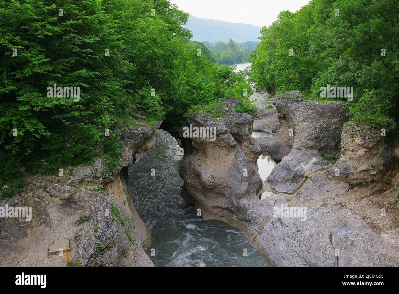 Khadzhokh gorge. The narrow part of the gorge of the Belaya River ...