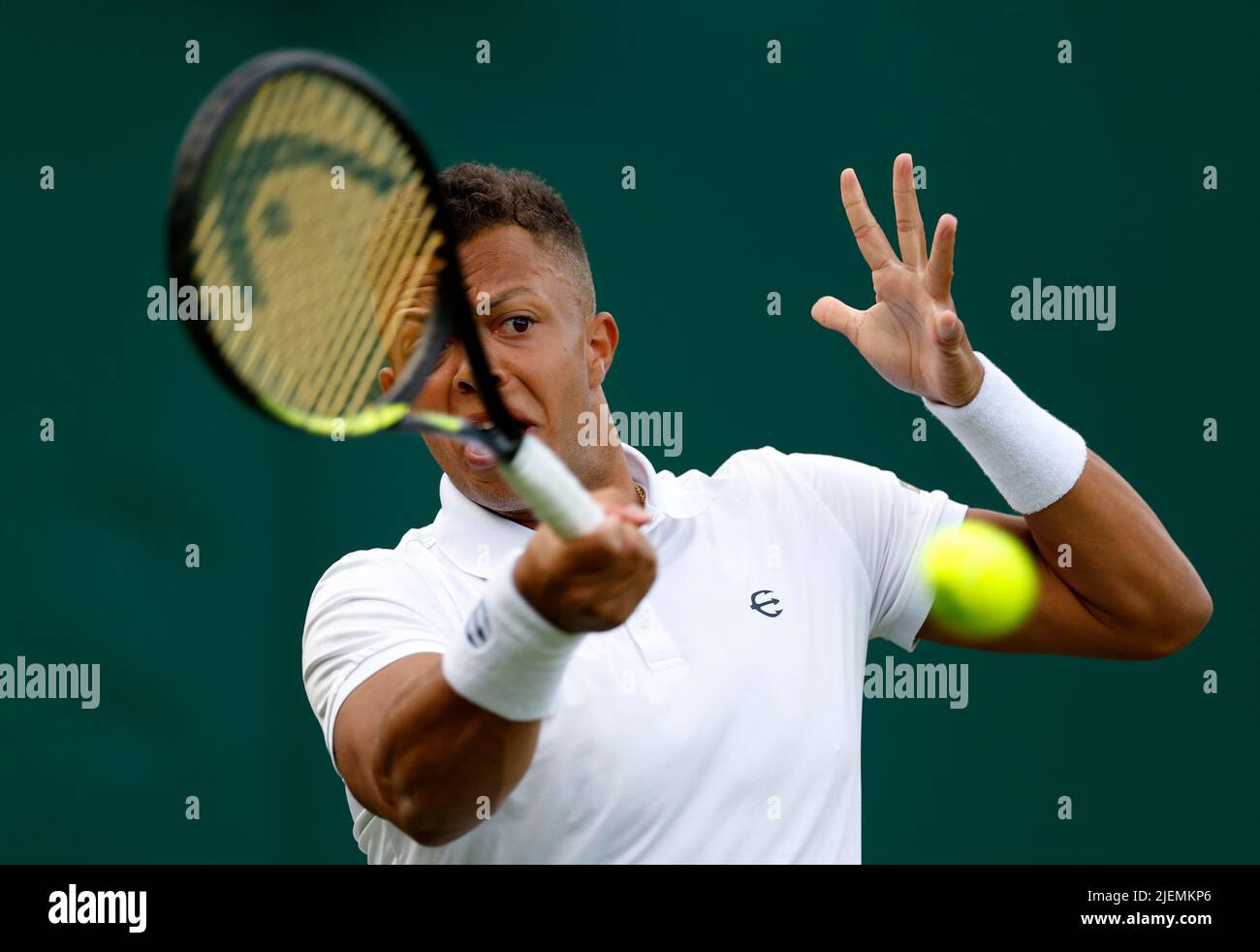 Jay Clarke during his match against Christian Harrison during day one ...