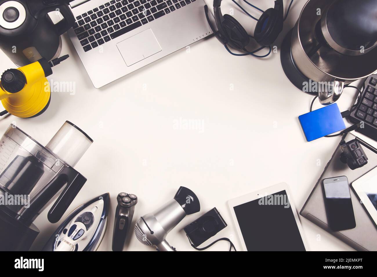 Old computers, digital tablets, mobile phones, many used electronic ...