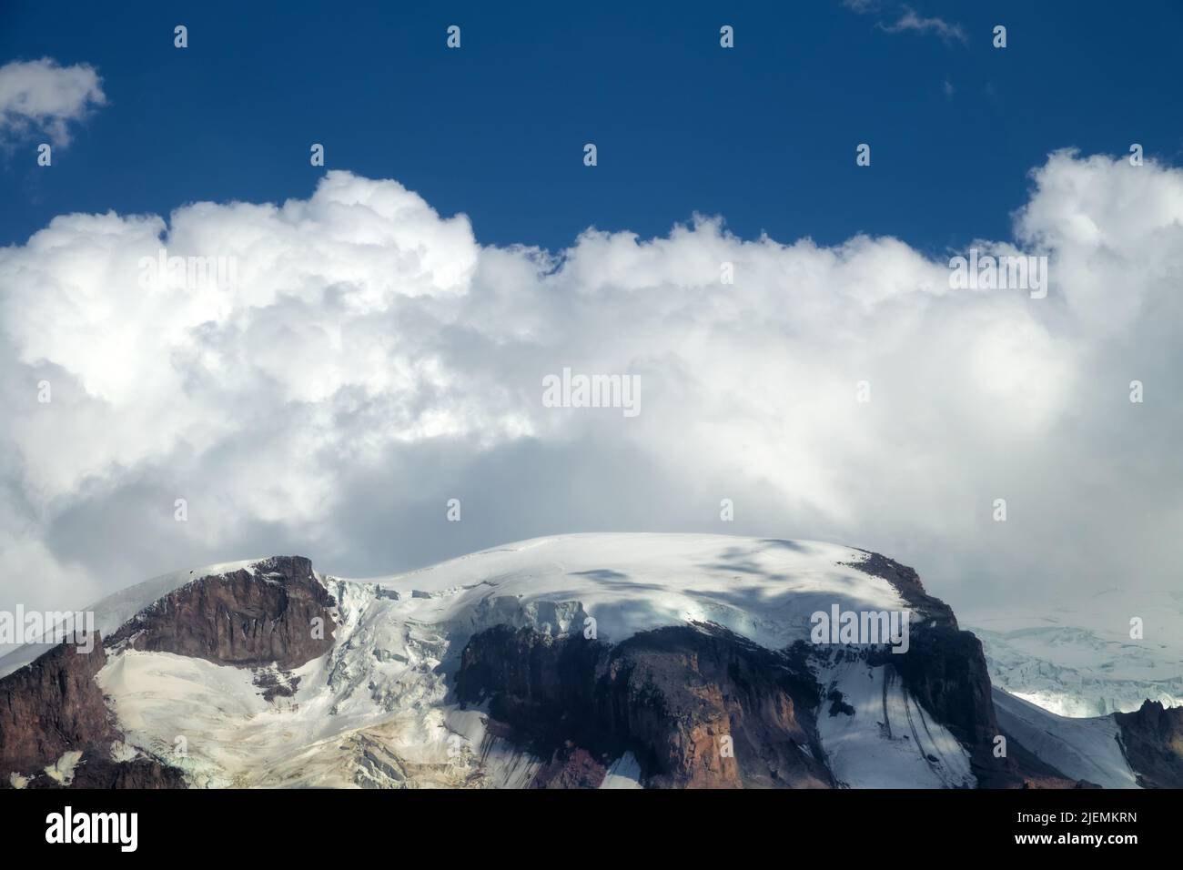 Rock outcrops on the surface of the glacier and snowfields, Mountain ...