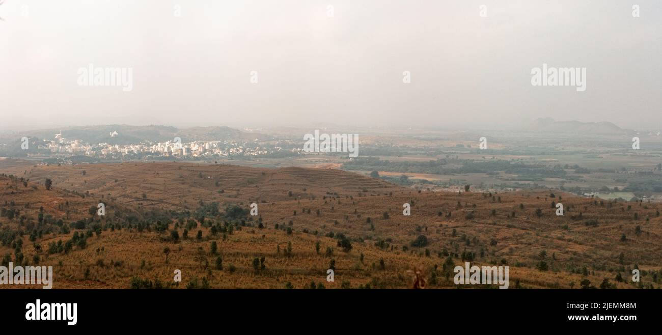 Panoramas of new Indian cities in the province. Deccan plateau Stock ...