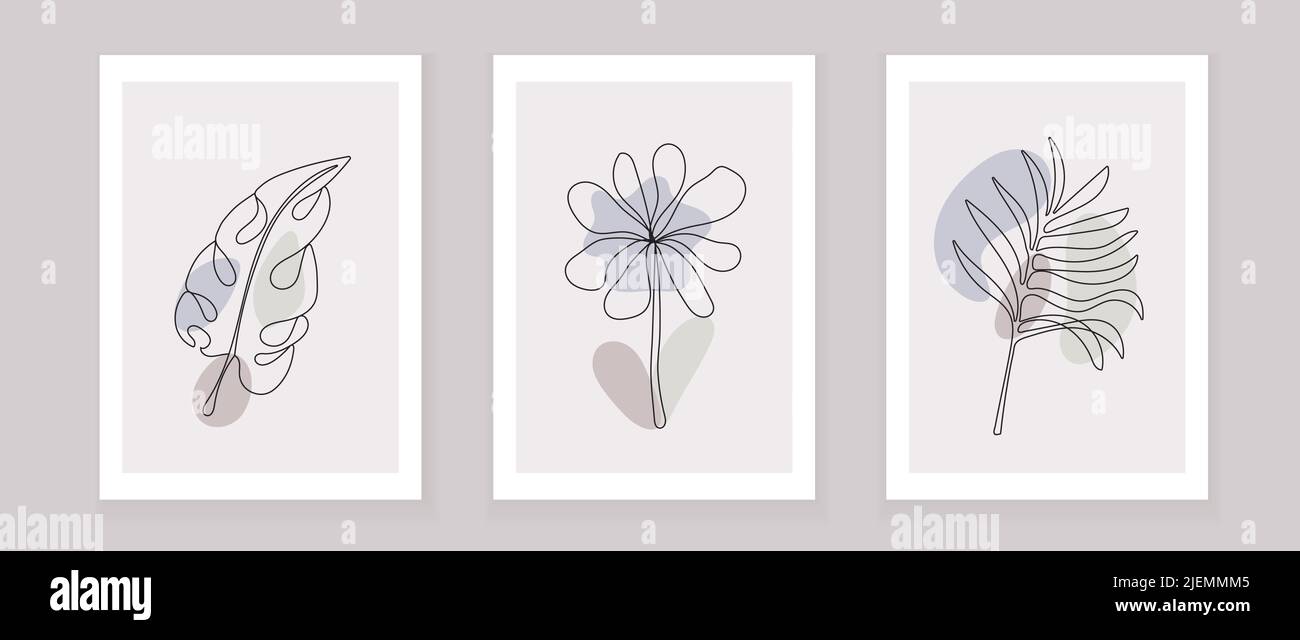 Palm tree, fern line art vector for wall. Botanical prints boho vector ...