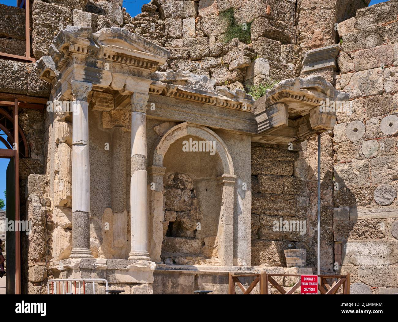 Vespasian Fountain in ruins of the Roman city of Side, Antalya, Turkey ...