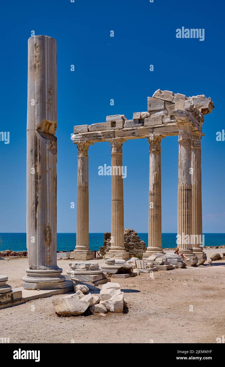 Apollo Temple in ruins of the Roman city of Side, Antalya, Turkey Stock ...