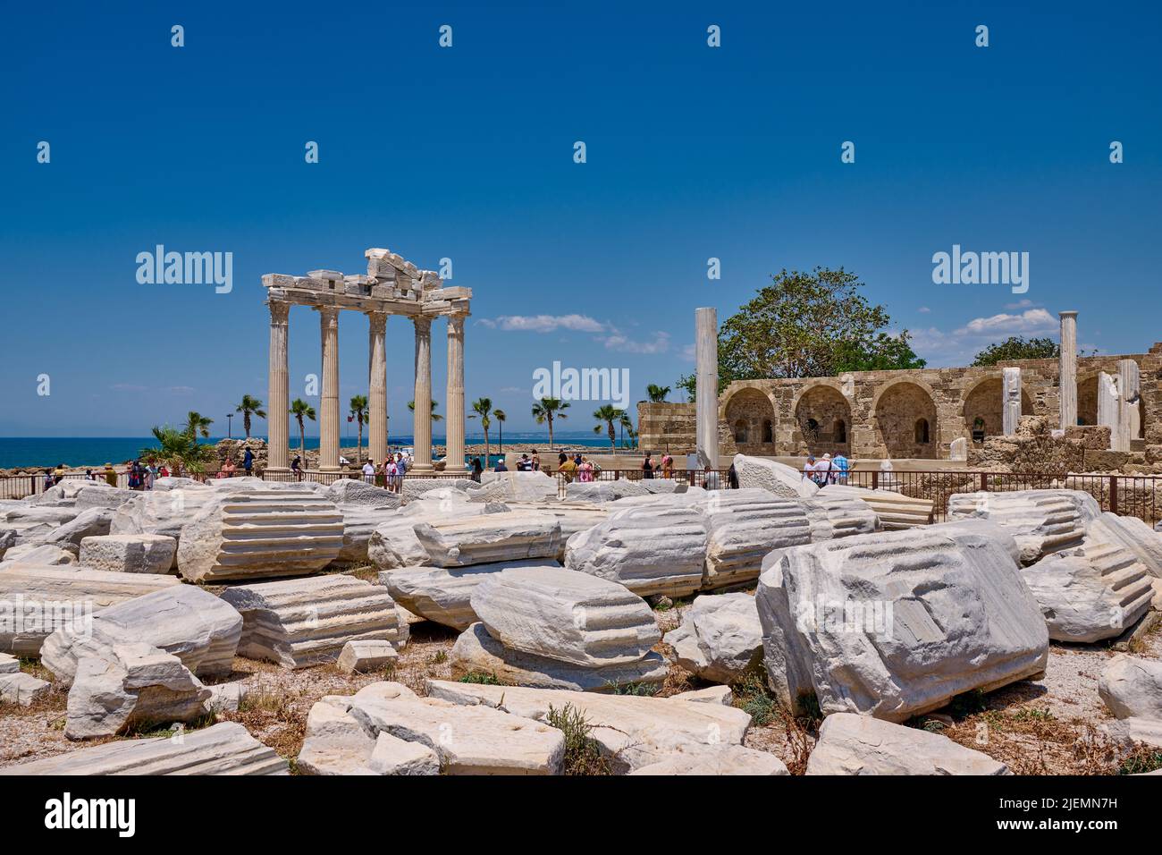 Apollo Temple in ruins of the Roman city of Side, Antalya, Turkey Stock ...