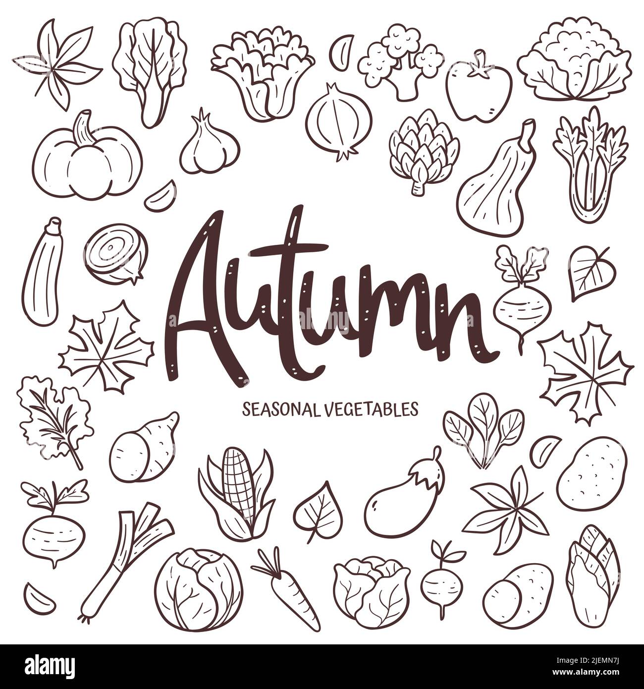 Seasonal vegetables background. Hand-drawn autumn vegetables ...