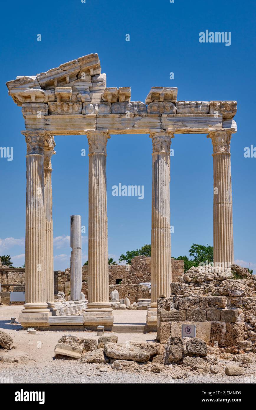 Apollo Temple in ruins of the Roman city of Side, Antalya, Turkey Stock ...