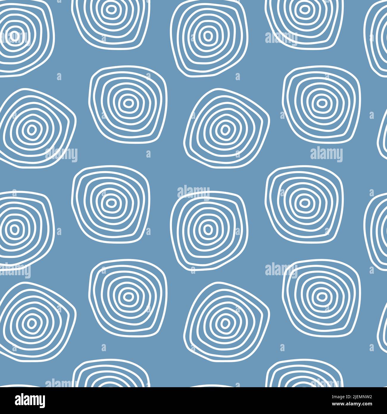 Hand drawn concentric circles seamless pattern. White circles on blue ...