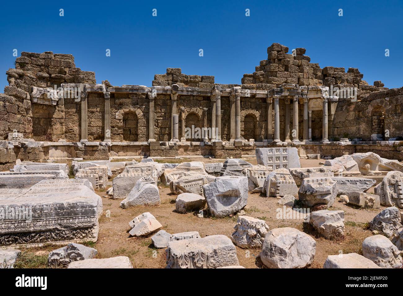 State Agora in ruins of the Roman city of Side, Antalya, Turkey Stock ...