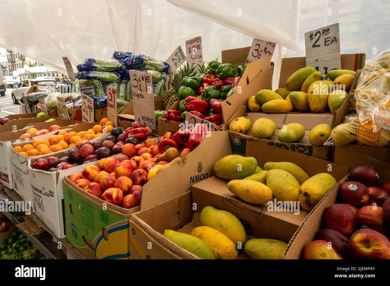 Produce at a fruit and vegetable stand in Chelsea in New York on ...