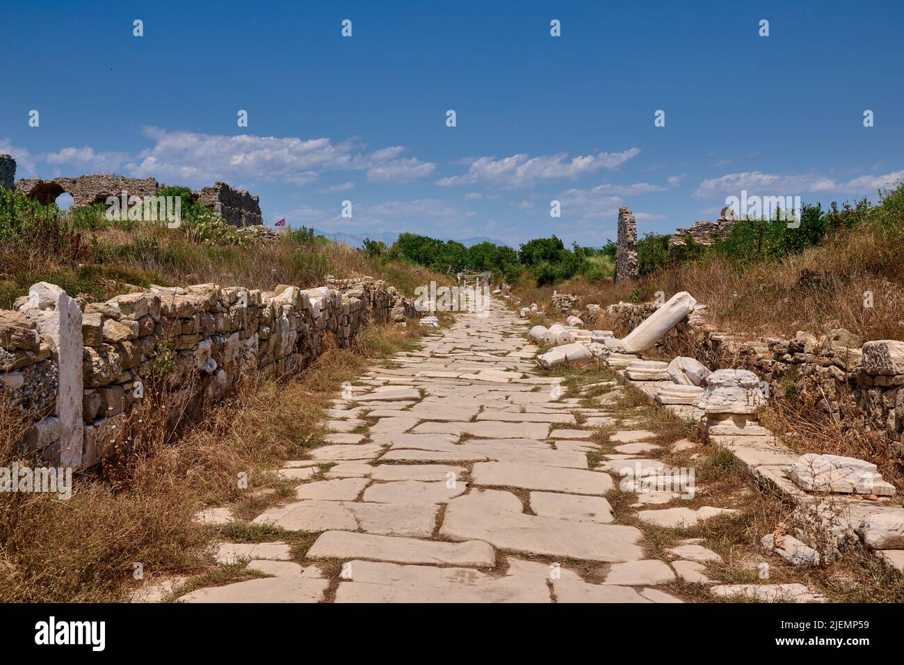 roman street in ruins of the Roman city of Side, Antalya, Turkey Stock ...