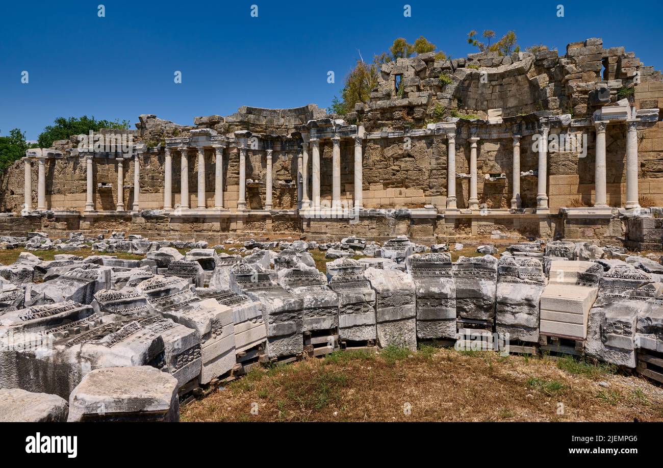 Nymphaeum Monumental fountain in ruins of the Roman city of Side ...