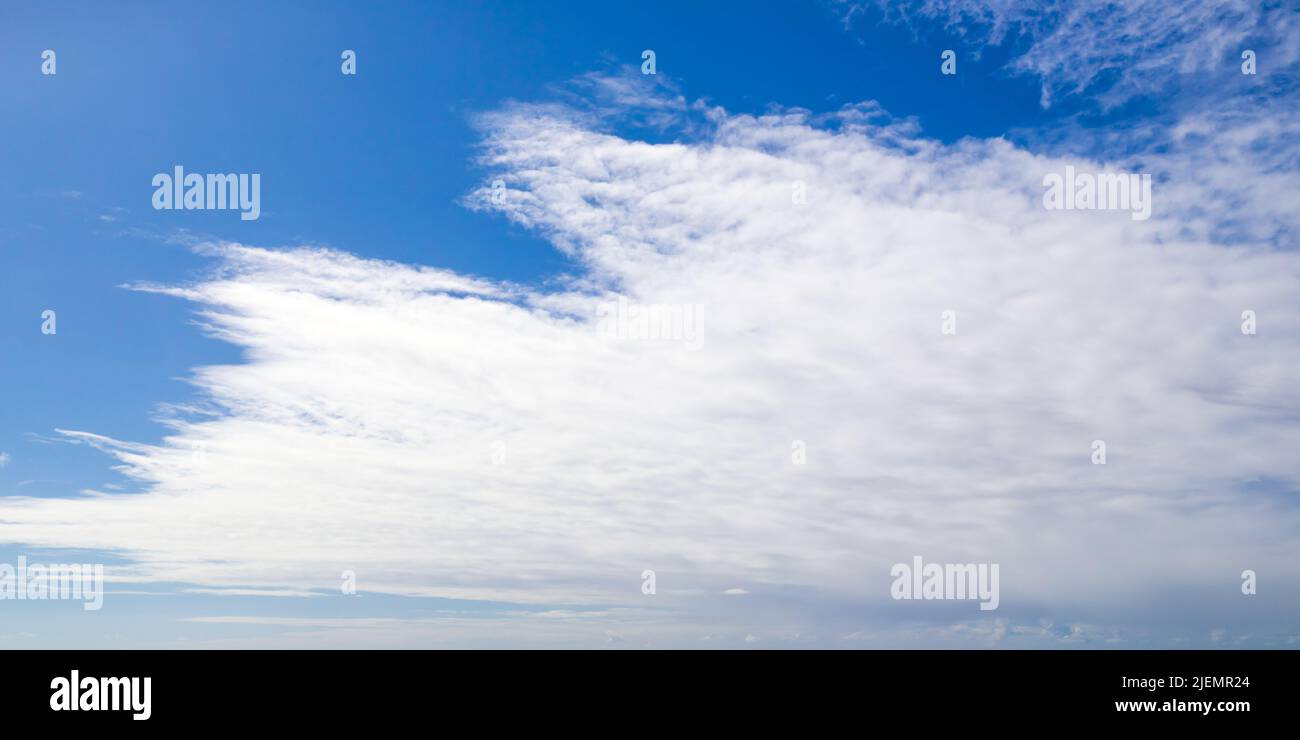 White clouds in blue sky, natural texture, panoramic photo background Stock Photo - Alamy