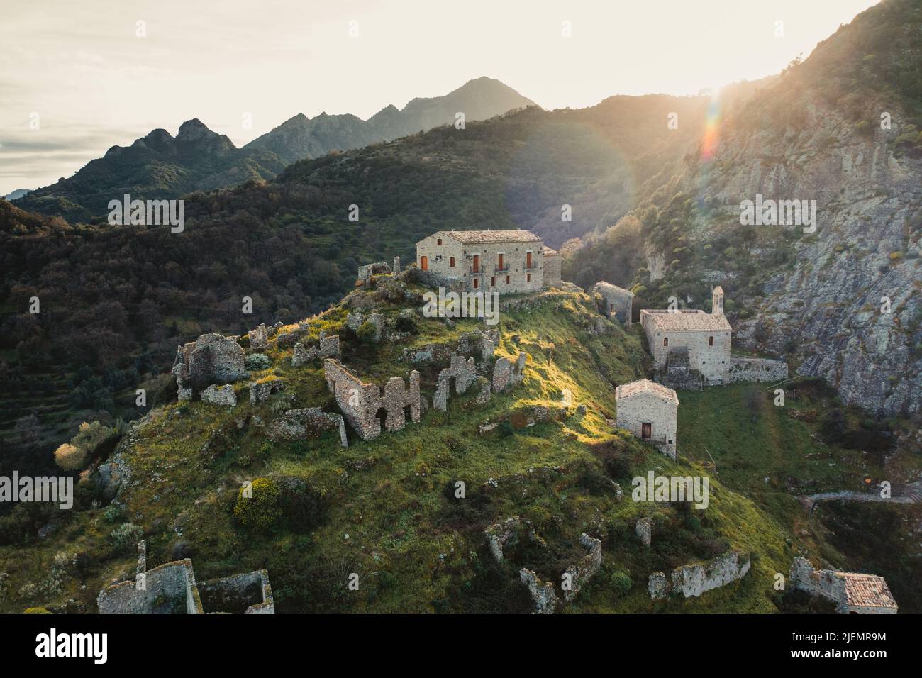 Ancient ruins of Samo on the top of the mountain. Aspromonte Calabria ...