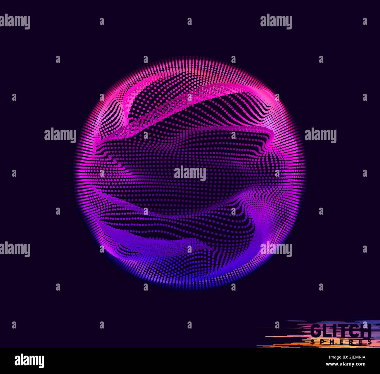 Corrupted violet point sphere. Abstract vector colorful mesh on dark ...