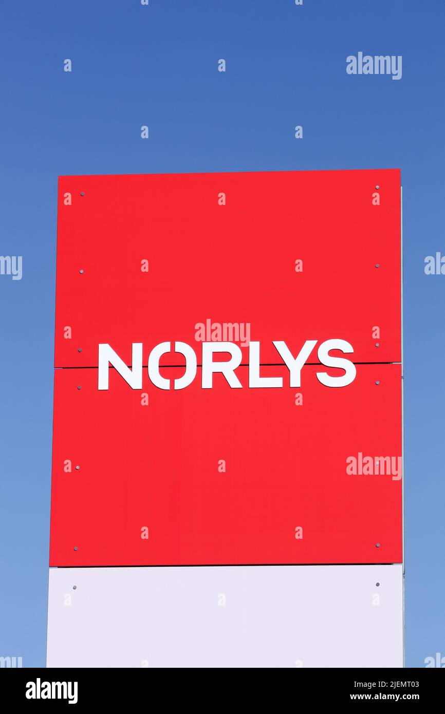 Holme, Denmark - April 17, 2022: Norlys logo on a panel. Norlys is ...