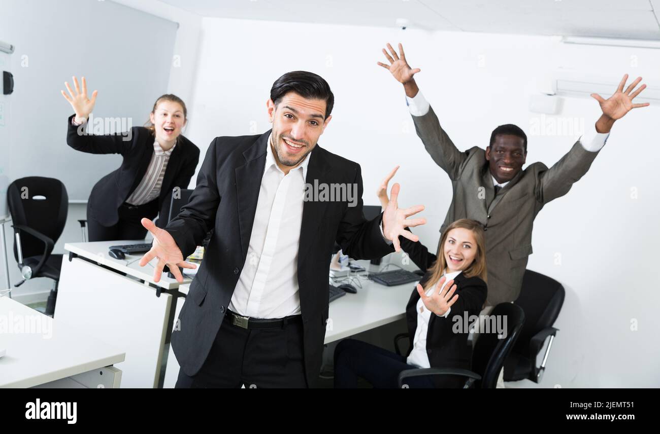 Multinational business team expressing satisfaction with teamwork Stock ...