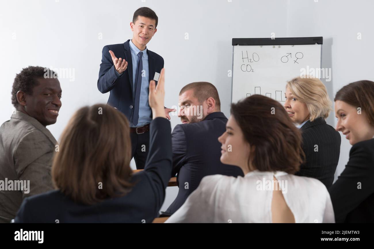 Male speaker giving talk in meeting room Stock Photo - Alamy