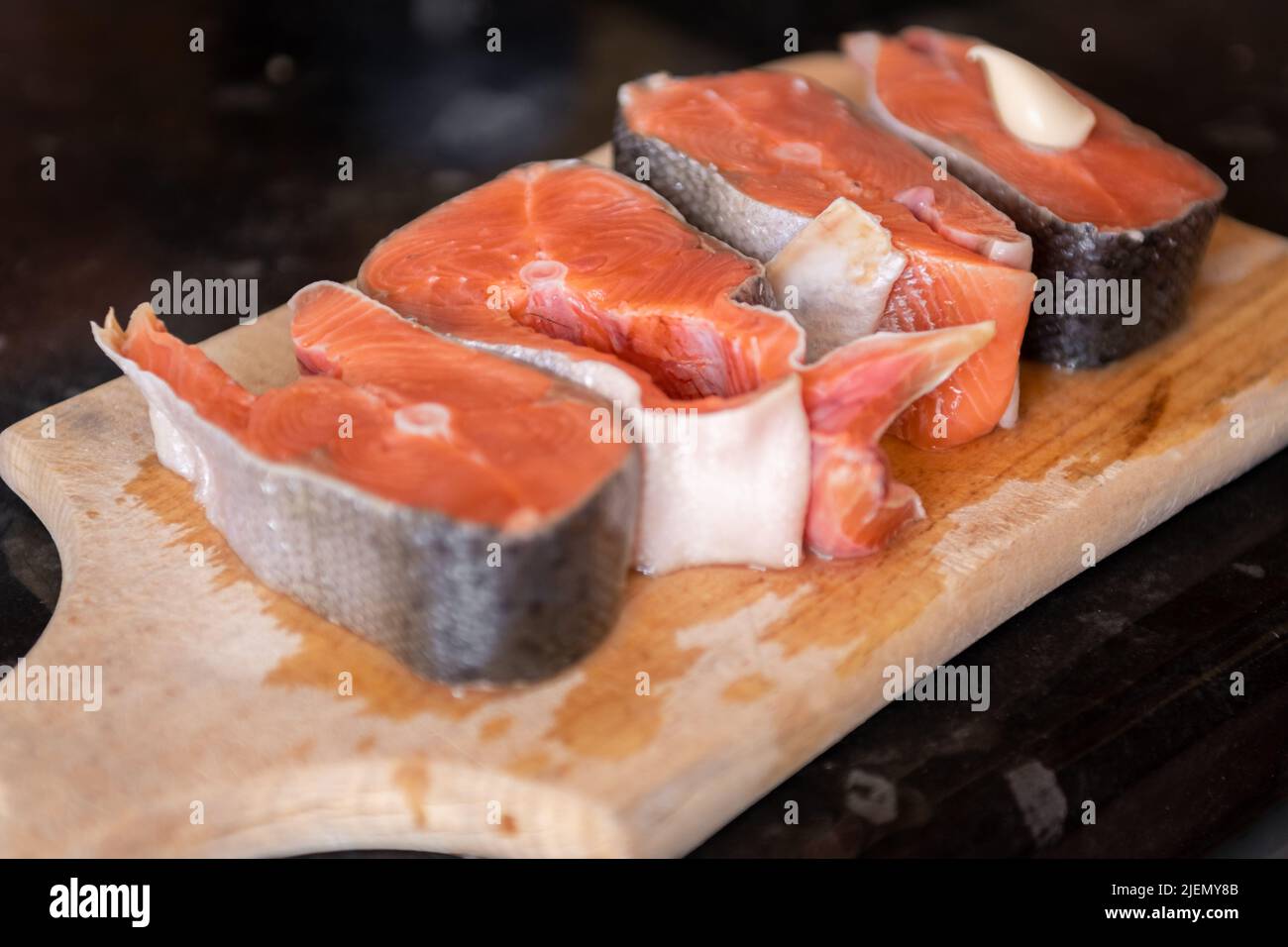 Red salmon fish. Salmon steaks. Healthy eating red salmon fish. Photo ...
