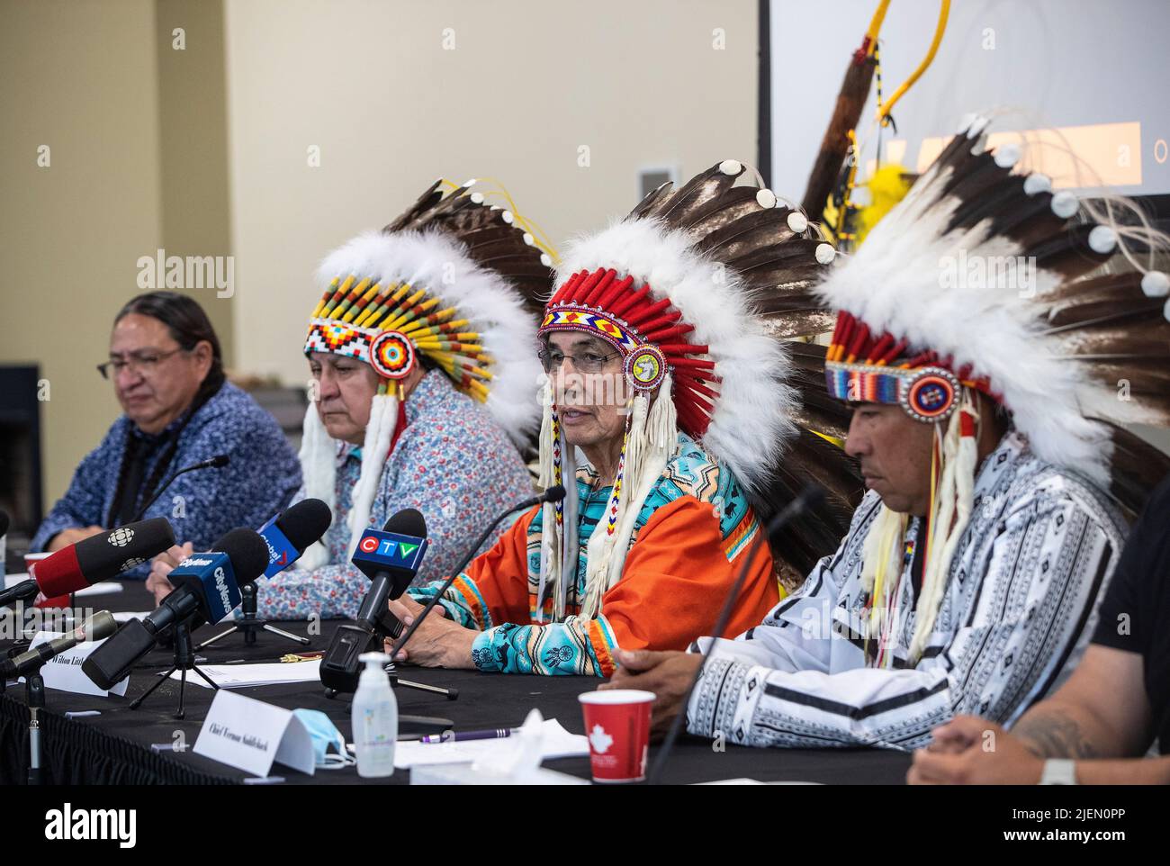 Maskwacis Alta, June 27, 2022. From left, Chief Desmond Bull, Chief ...