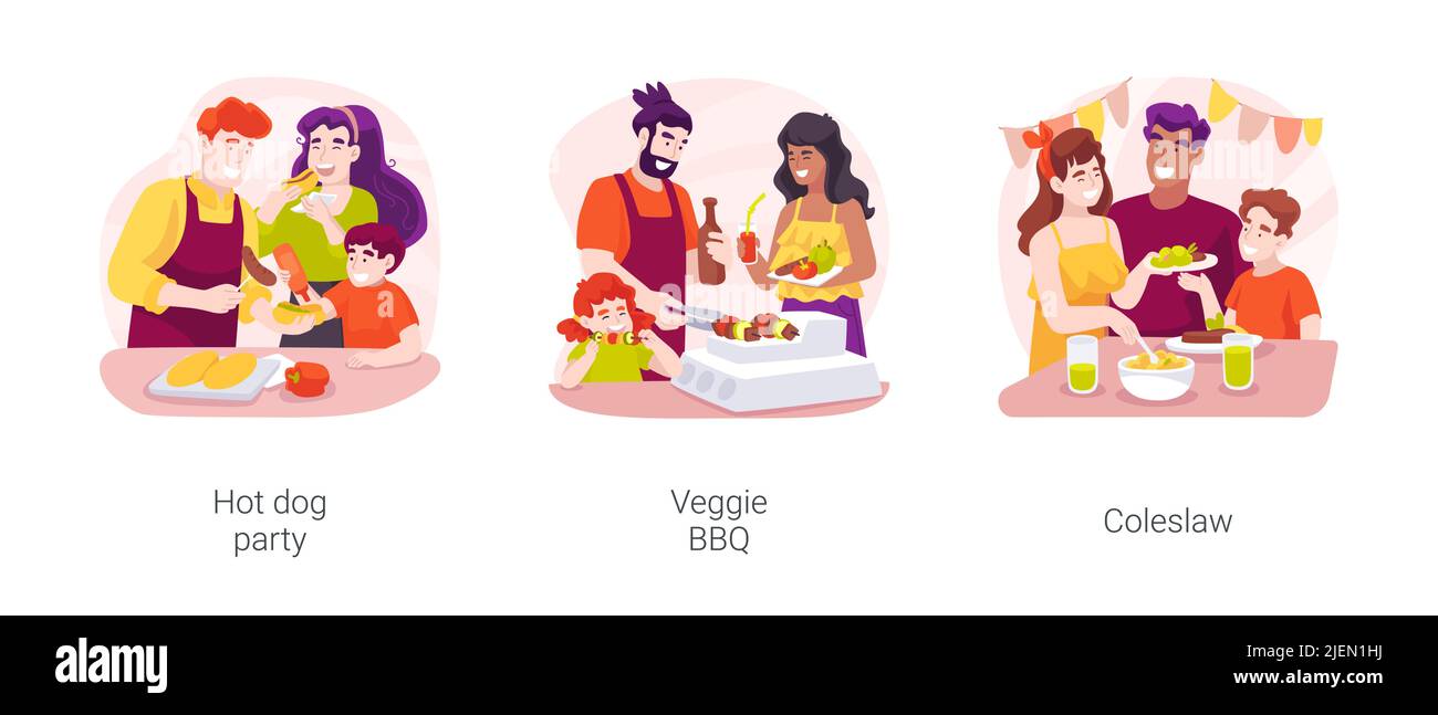Barbecue backyard party isolated cartoon vector illustration set Stock ...