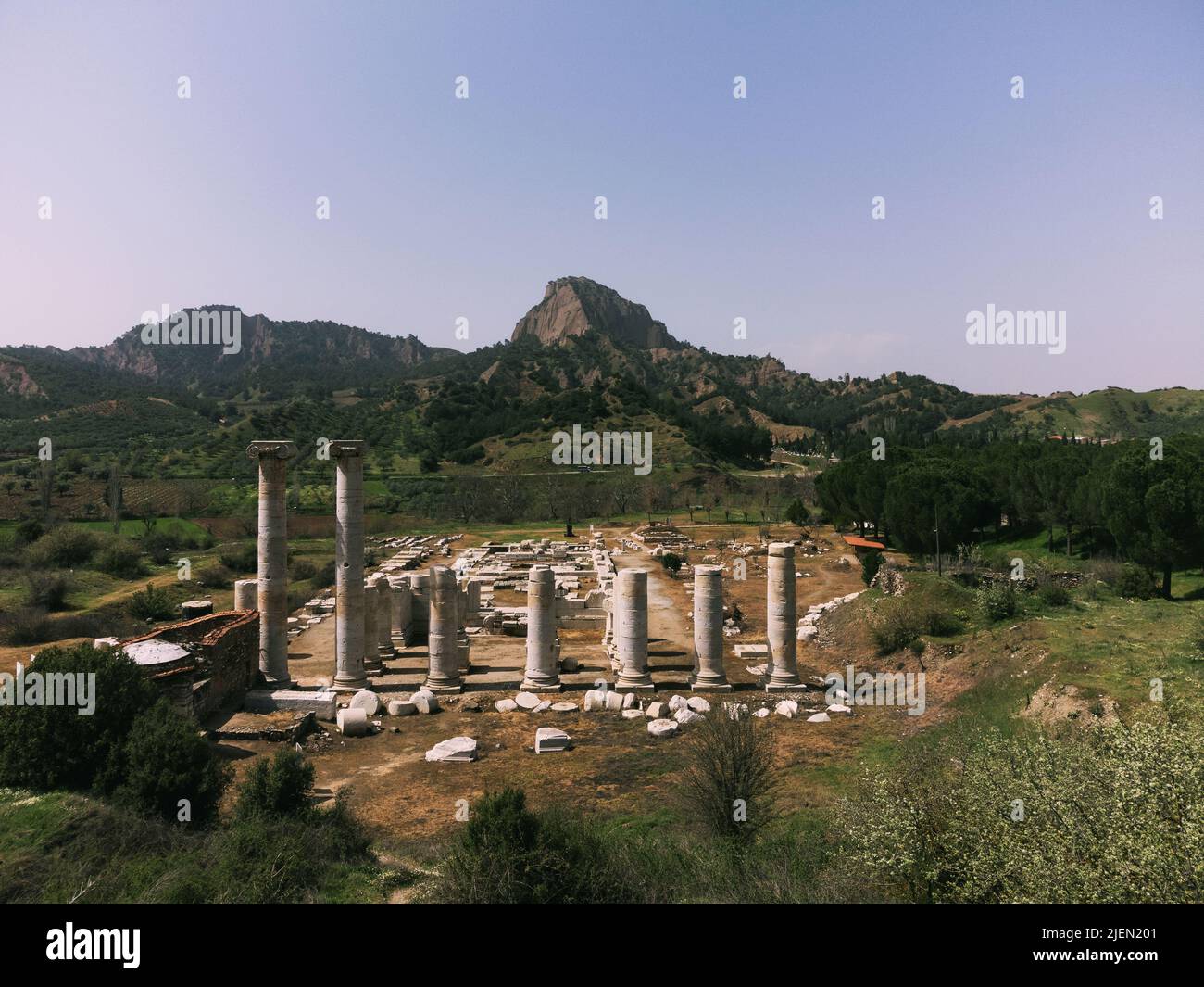 Aerial view of Sardes temple of artemis ruins in Manisa Turkey Stock ...