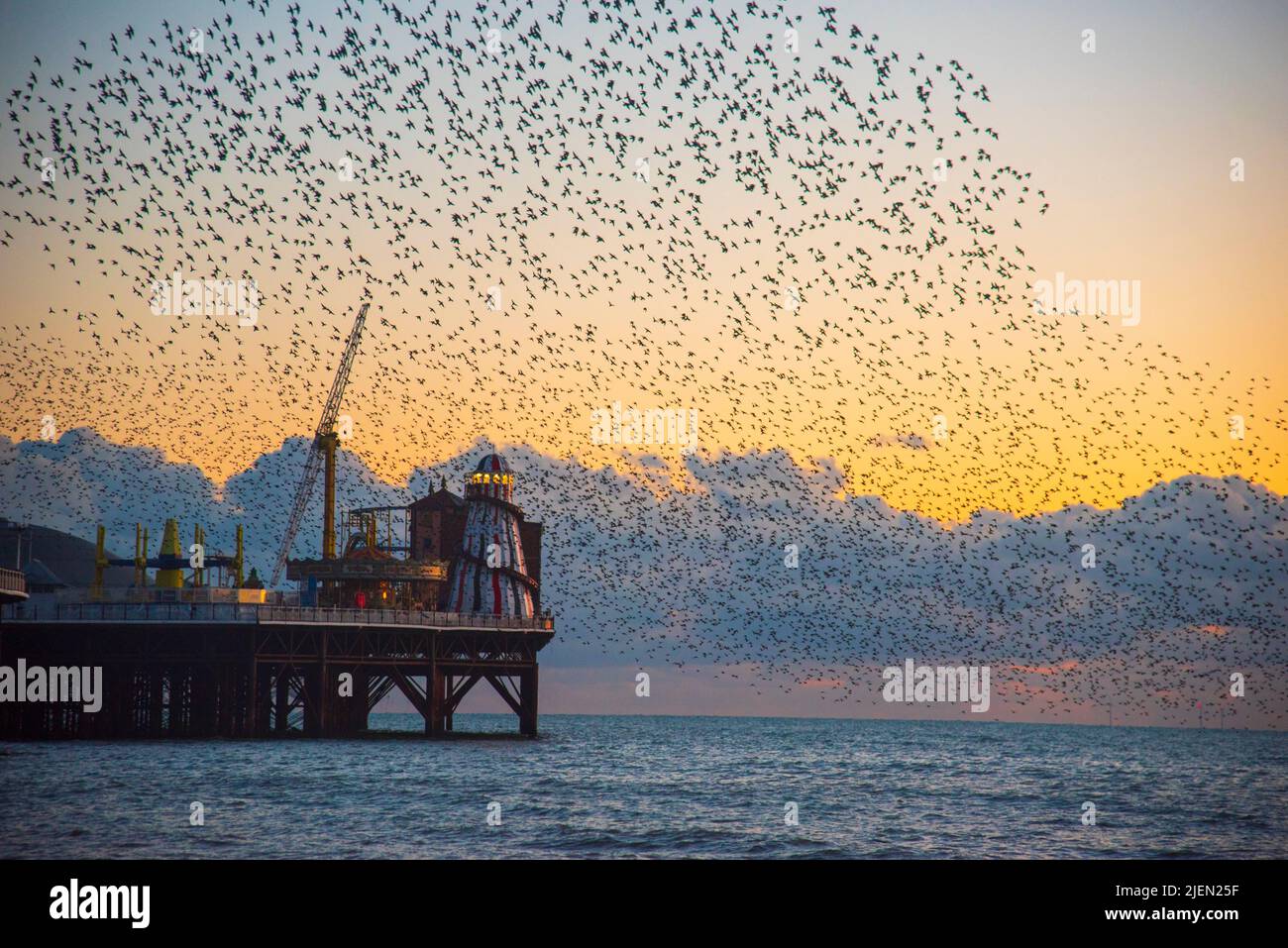The Starling Murmuration at Brighton Pier (Landscape) at Sunset Stock ...