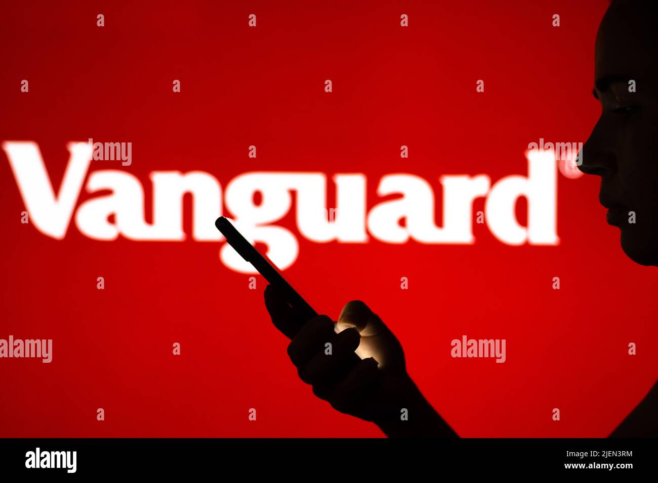 In this photo illustration, the Vanguard Group logo is seen in the ...