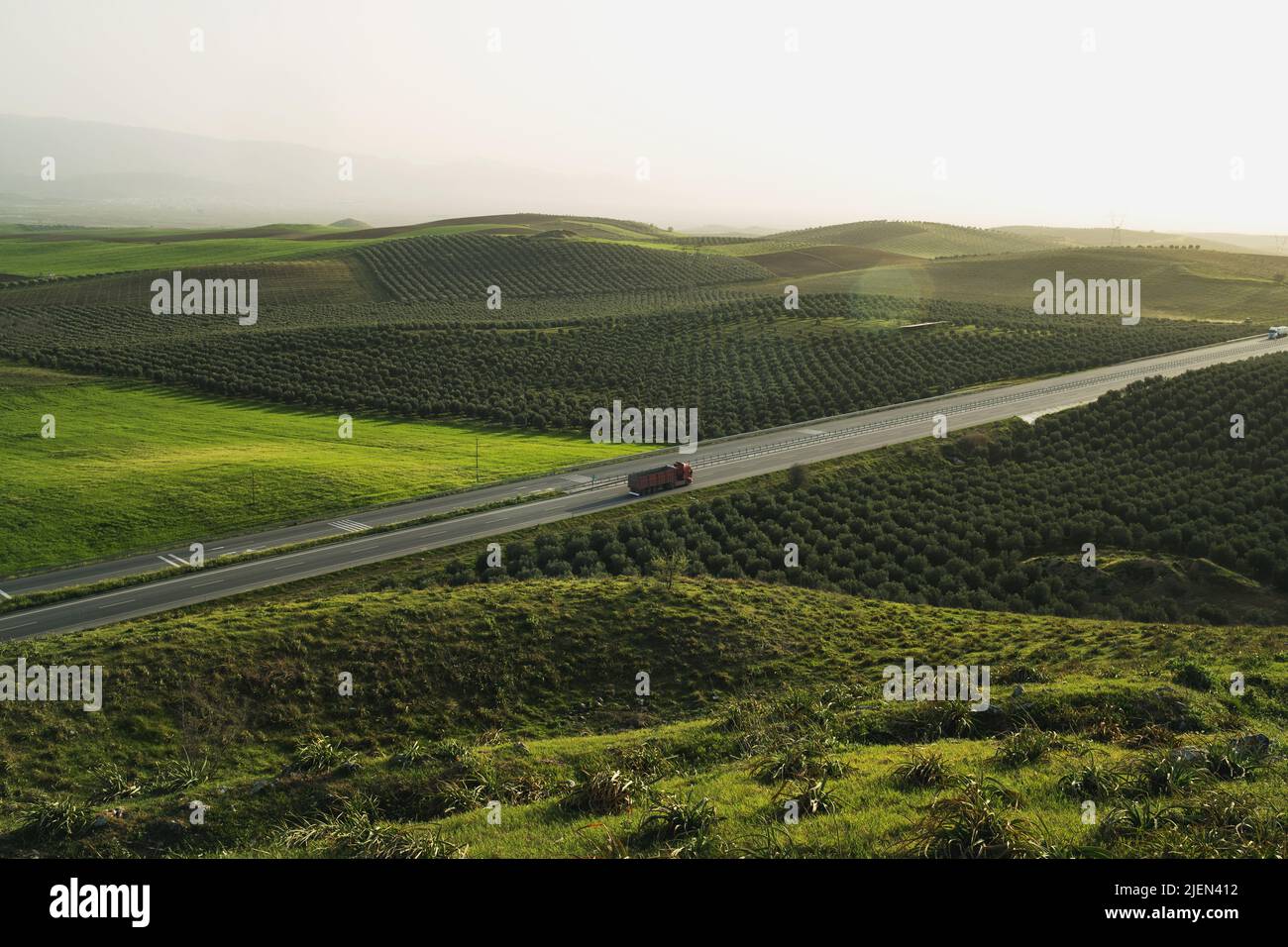 Aerial view transportation truck driving hi-res stock photography and ...