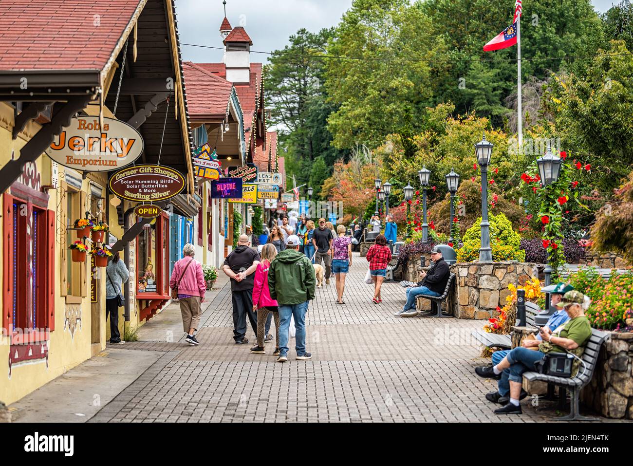 Helen, USA - October 5, 2021: Helen, Georgia Bavarian village town ...