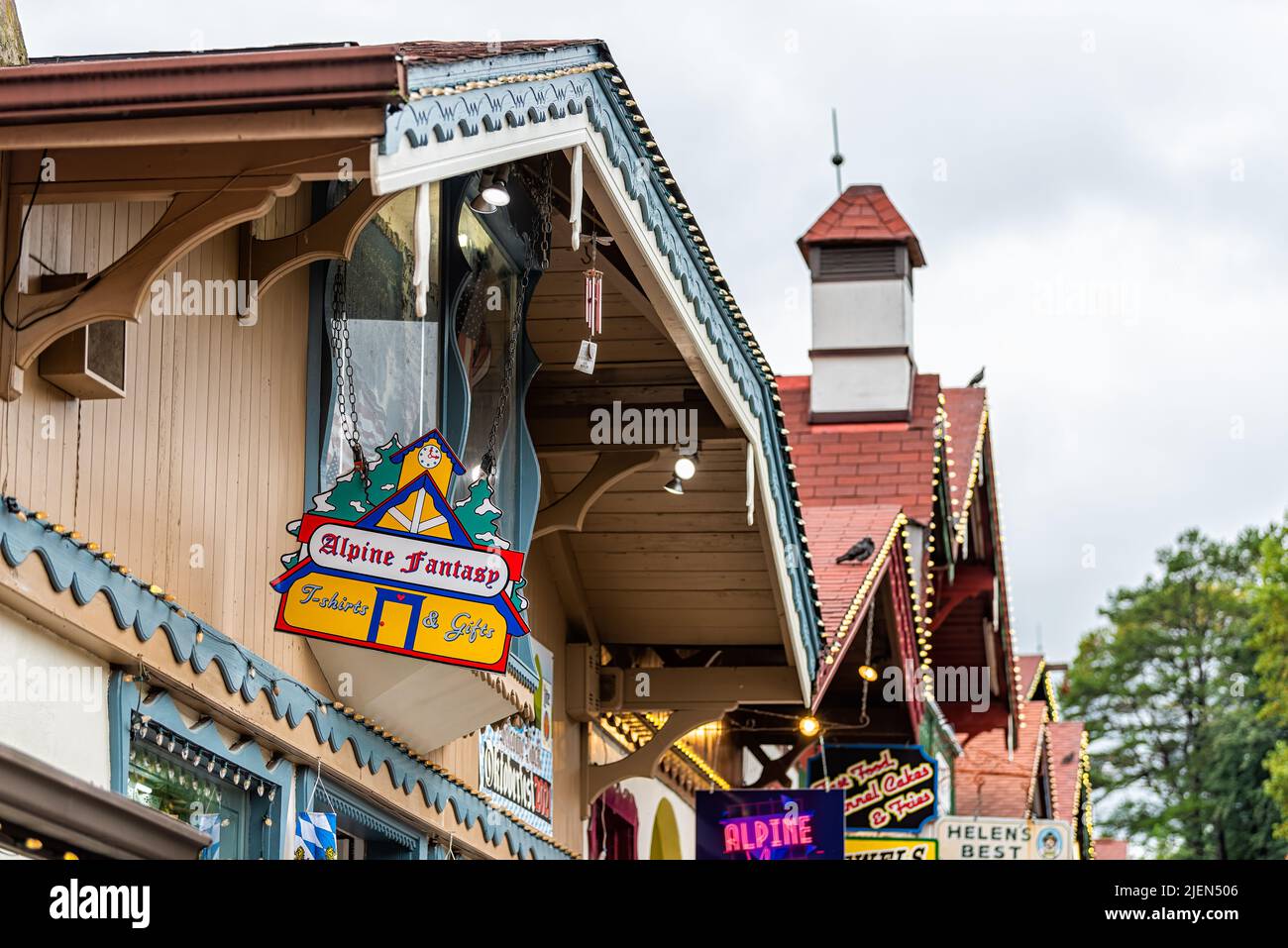 Helen, USA - October 5, 2021: Helen, Georgia Bavarian village town ...