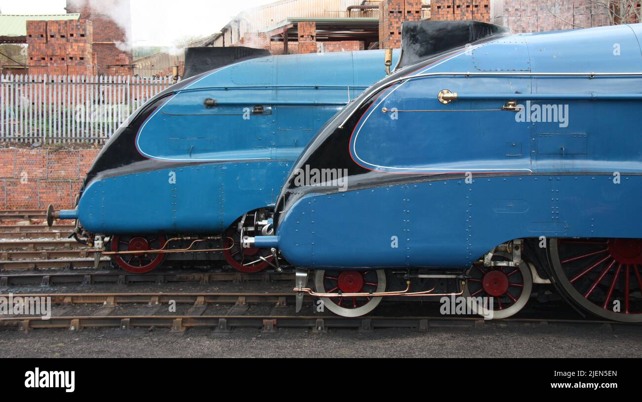 Two A4 Class British Vintage Steam Train Engines Stock Photo - Alamy