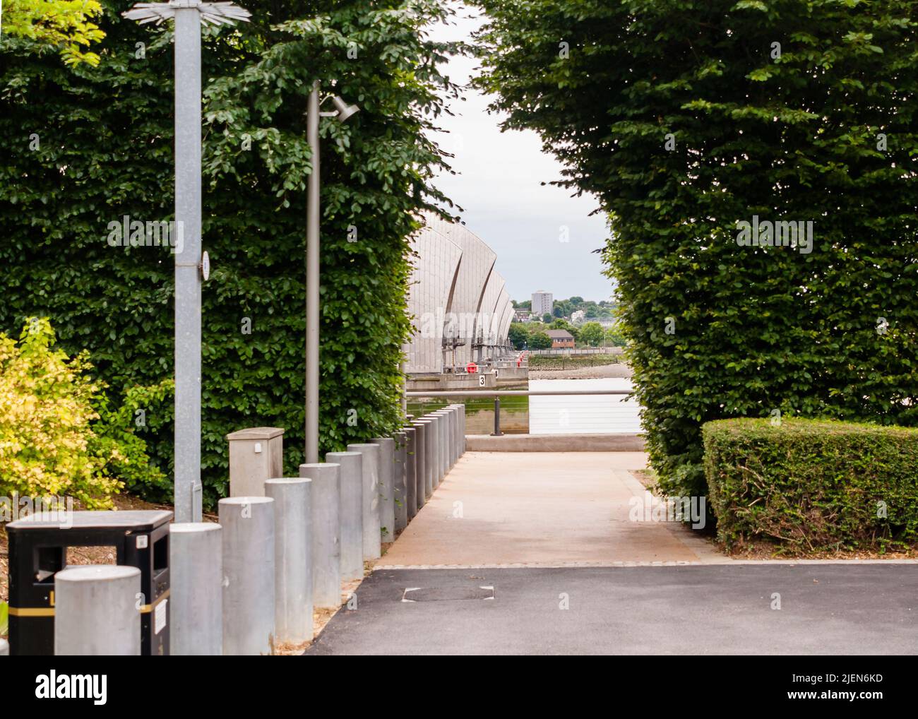 Thames Barrier Park and Thames Barrier in the background, Silvertown ...
