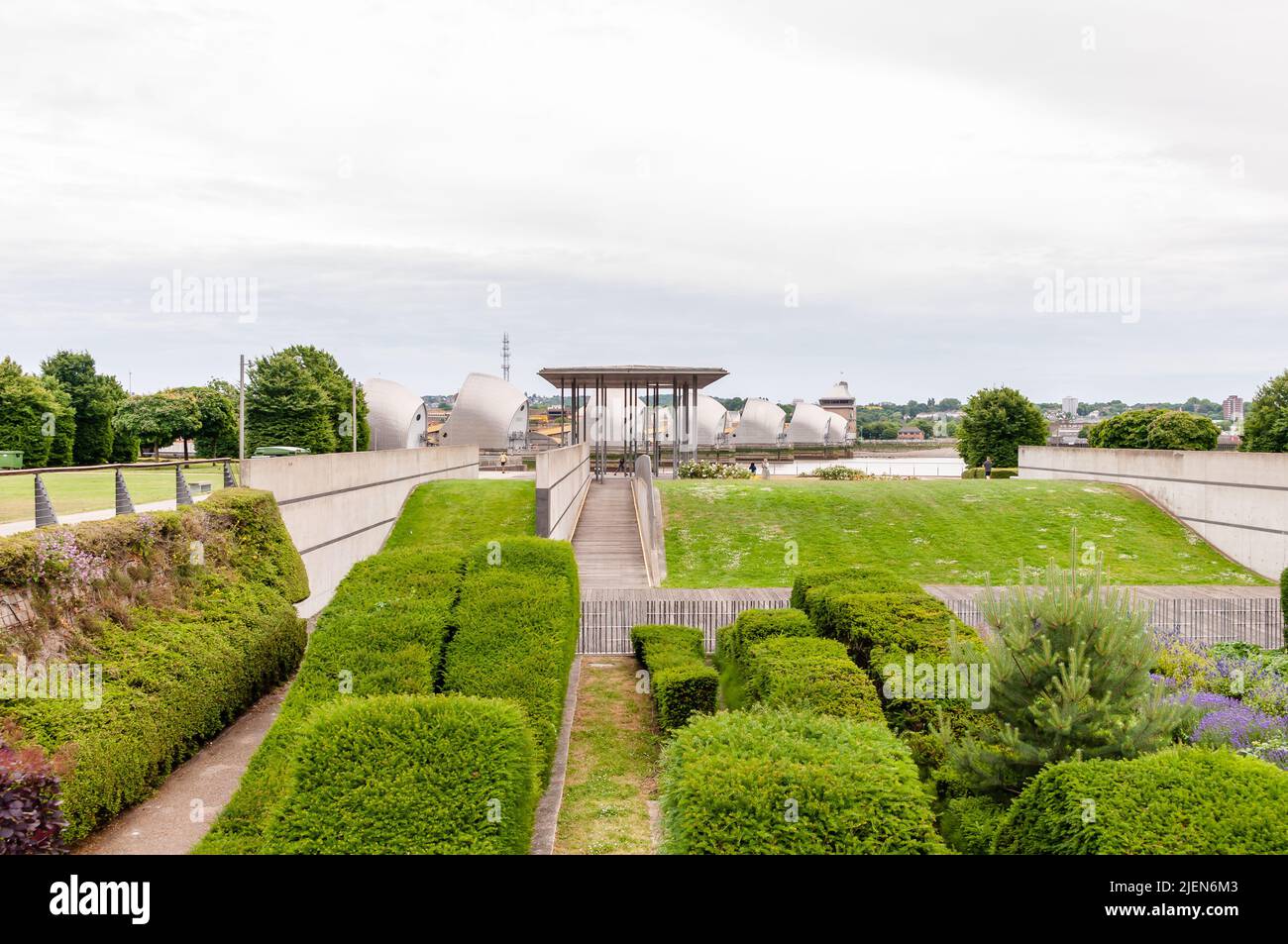 Waves of hedges, Thames Barrier Park, Silvertown, Newham, London ...