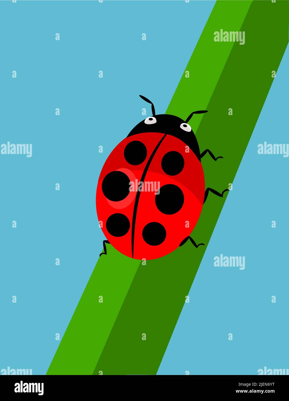 Cartoon Ladybug walking on green grass over blue sky background Stock ...