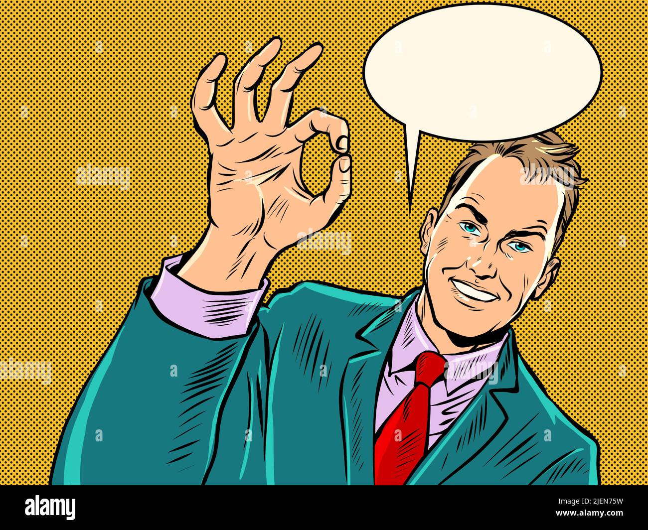businessman man OK gesture, quality recommendation, hand gesture, advertisement announcement ...