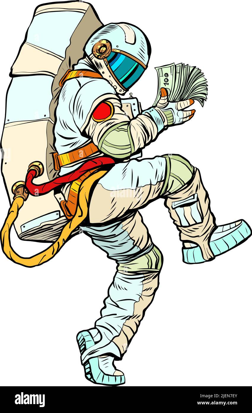 astronaut holding the planet in his hands a pack of cash dollars ...