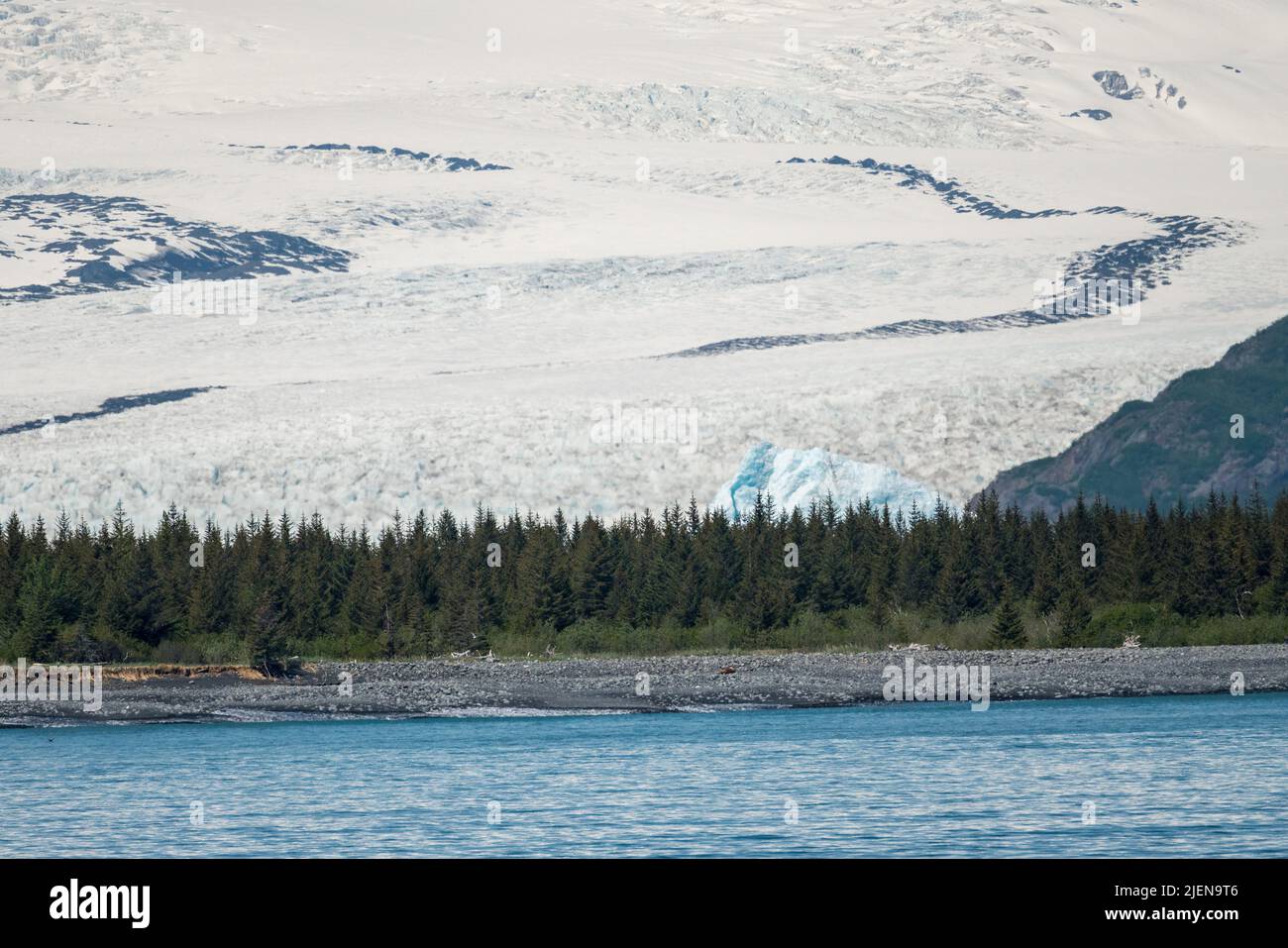 Wide view of the Bear Glacier entering Resurrection Bay near Seward ...
