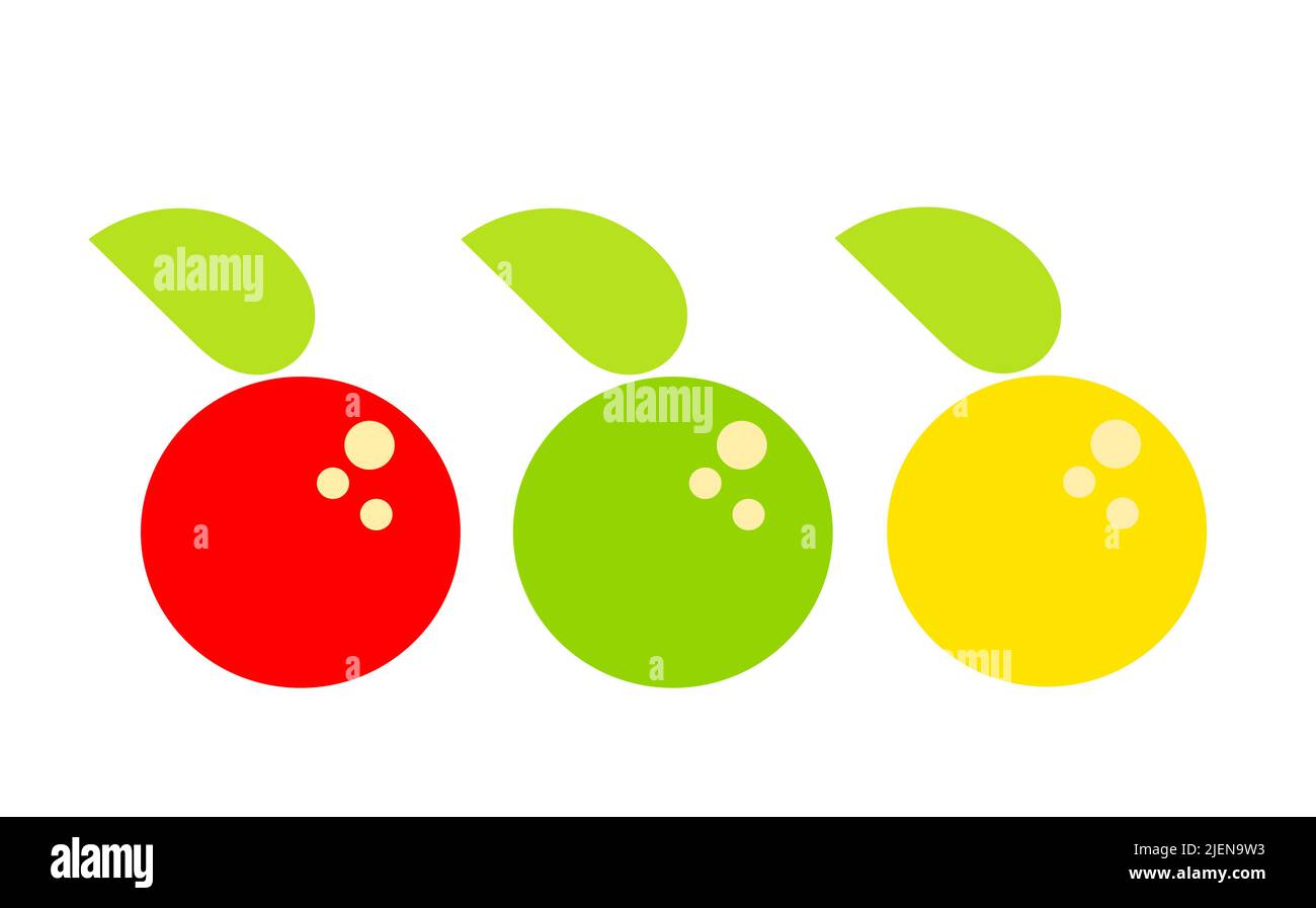 Three colorful fruits with leaves Stock Vector Image & Art - Alamy