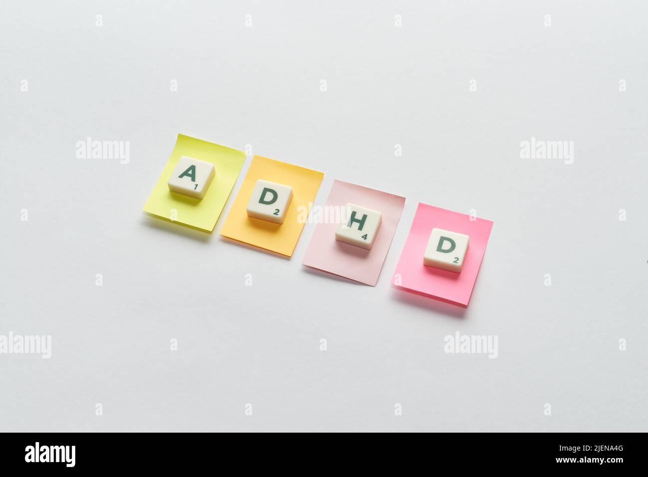 ADHD formed of scrabble blocks on sticky notes Stock Photo - Alamy