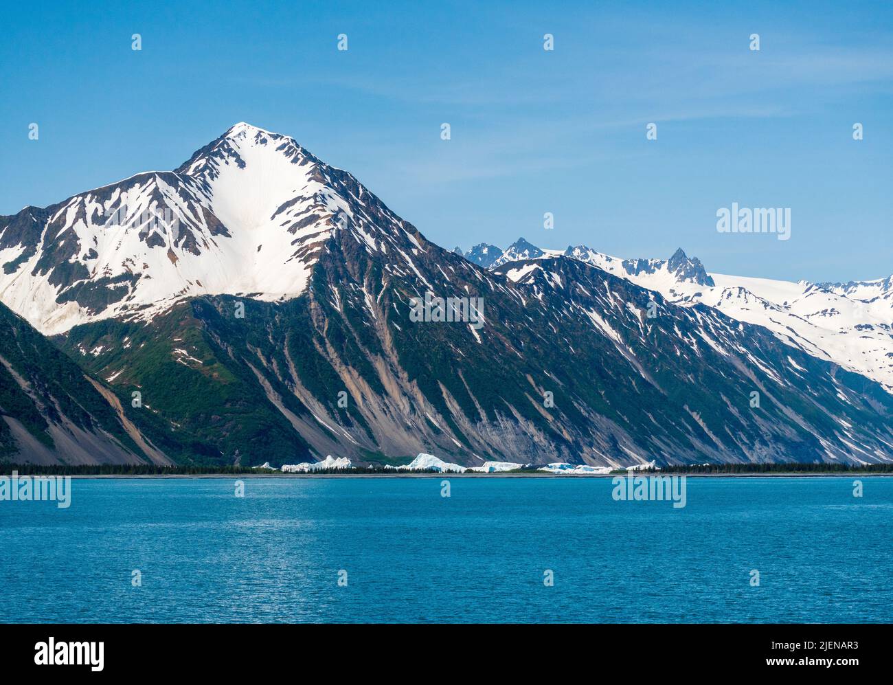 Wide view of the Bear Glacier entering Resurrection Bay near Seward ...
