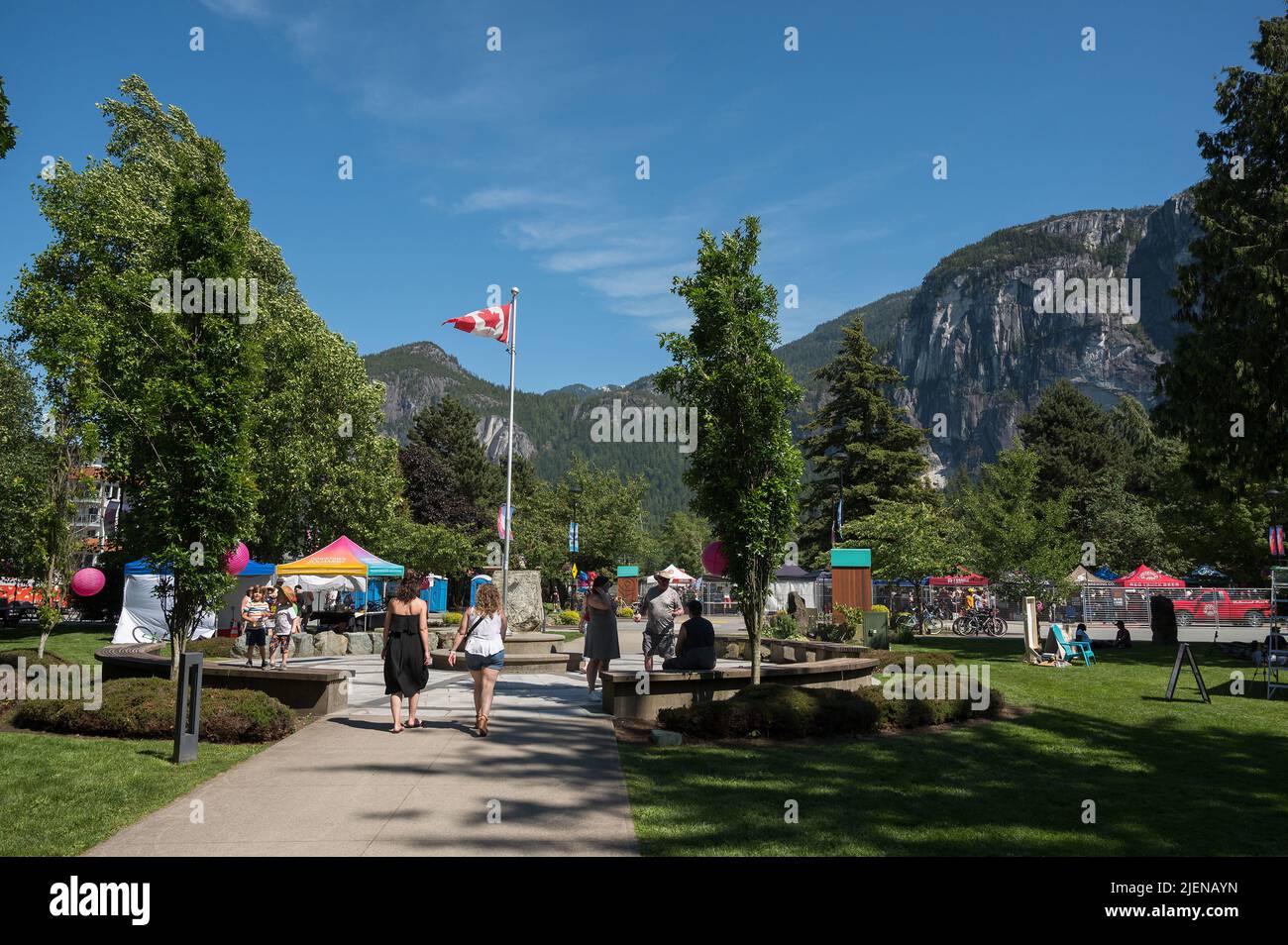 Downtown Squamish BC with the Stawamus Chief mountain the background ...