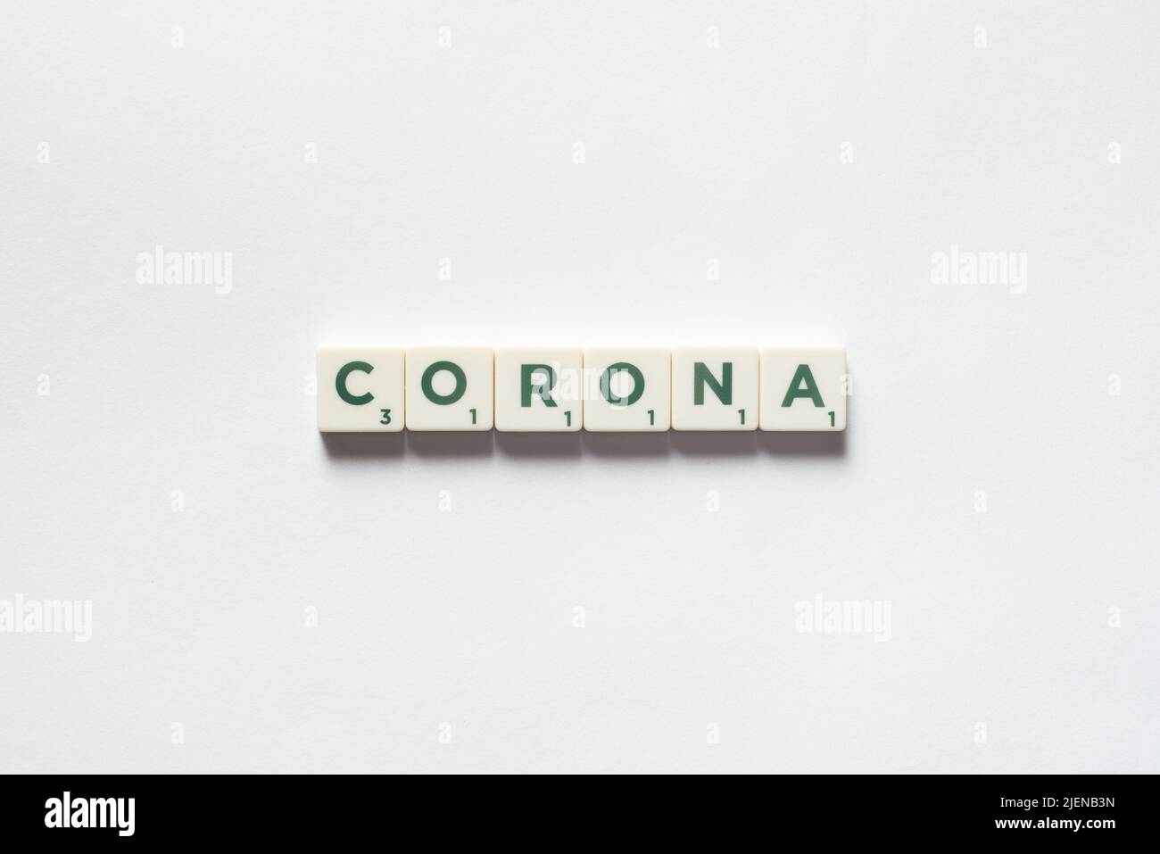 Corona formed of scrabble blocks Stock Photo - Alamy