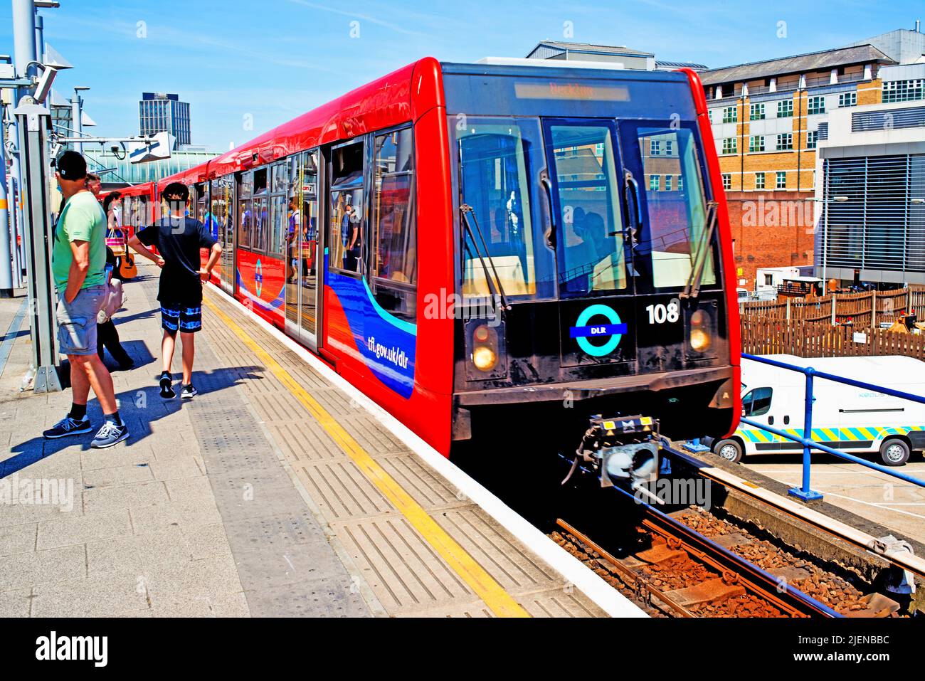 Dockland Light Railway Train at Poplar Station, London, England Stock ...